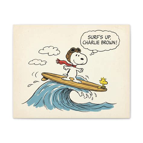Snoopy Surfing Canvas Peanuts Surf Art Woodstock On Wave Etsy