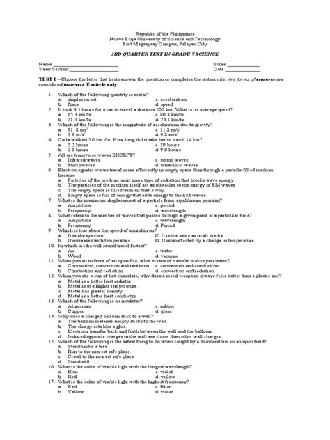Grade 7 Science 3rd Quarter Pdf Waves Electromagnetic Radiation