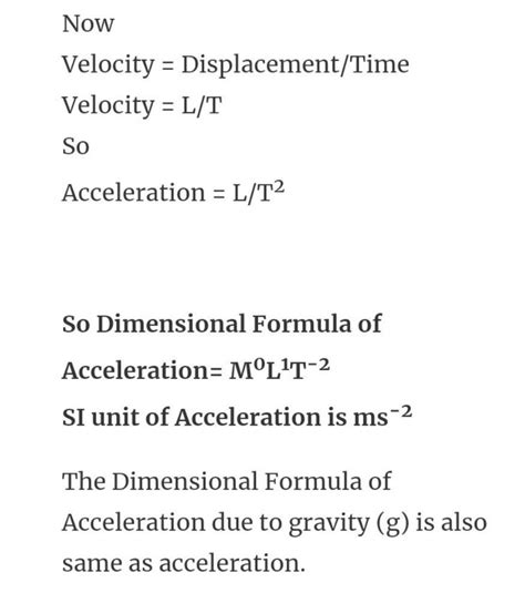 Centrifugal Acceleration Dimensional Formula