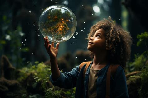 Premium Photo Young Girl Holding Floating Bubble