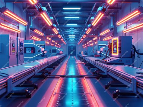 Futuristic Automated Assembly Line In Hightech Factory Premium Ai Generated Image
