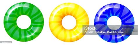 투명한 배경에 고립된 3d 팽창식 수영 반지 현실적인 수영 서클 여름의 상징입니다 수영 반지 세트 평면도 벡터 일러스트 레이 션 3차원 형태에 대한 스톡 벡터 아트 및 기타