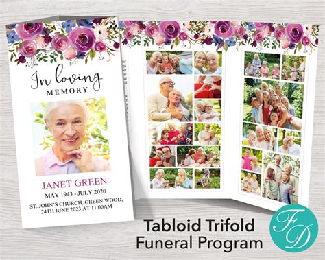 11x17 Trifold Funeral Program Template With Purple Roses Etsy Uk