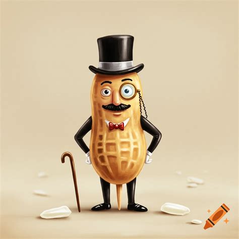 Cartoon Illustration Of Mr Peanut Wearing A Top Hat And Monocle On