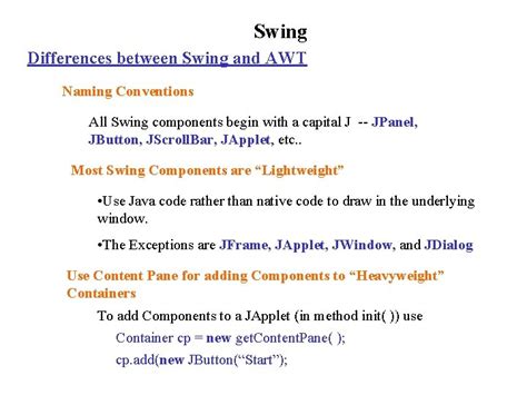 Swing Swing Differences Between Swing And AWT Naming