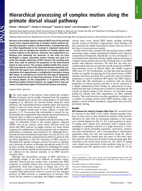 Pdf Hierarchical Processing Of Complex Motion Along The Primate Dorsal Visual Pathway