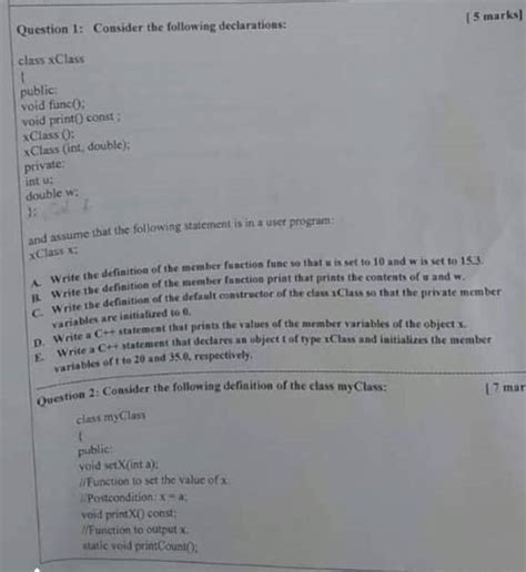 solved consider the following declarations class xclass