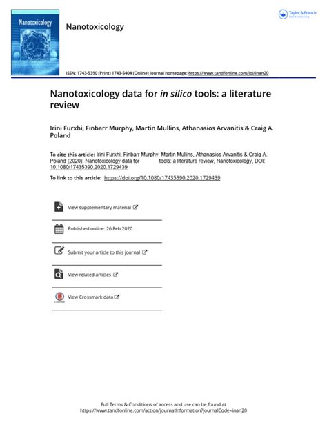 Nanotoxicology Data For In Silico Tools Pdf Nanotoxicology Toxicology