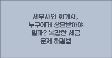 세무사와 회계사 누구에게 상담받아야 할까 복잡한 세금 문제 해결법
