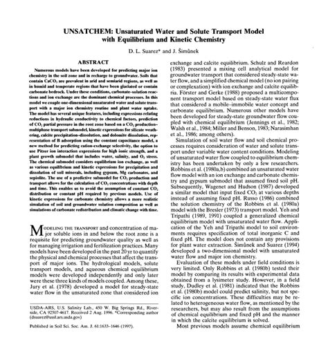 Pdf Unsatchem Unsaturated Water And Solute Transport Model With