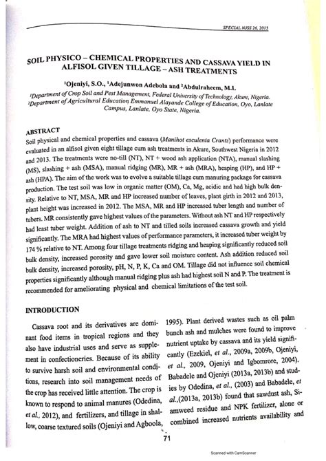 (PDF) Soil physico chemical properties and cassava yield in Alfisol given tillage ash treatment