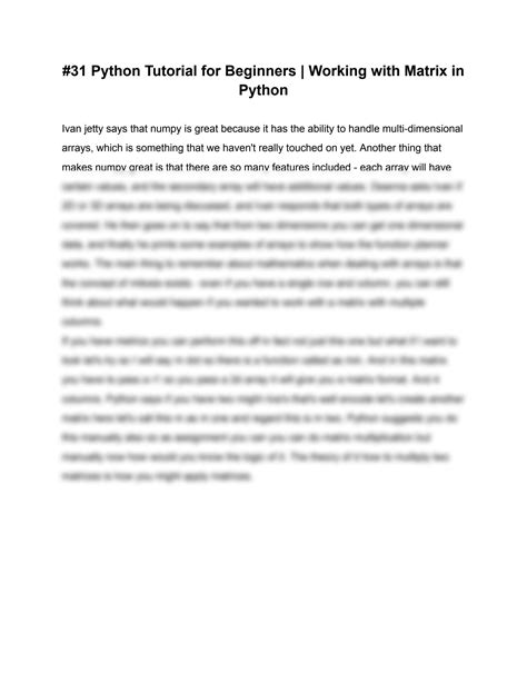 Solution 31 Python Tutorial For Beginners Working With Matrix In