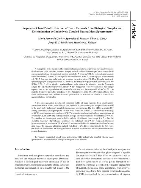Pdf Sequential Cloud Point Extraction Of Trace Elements From