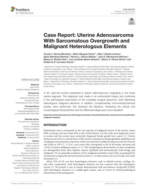 Pdf Case Report Uterine Adenosarcoma With Sarcomatous Overgrowth And Malignant Heterologous