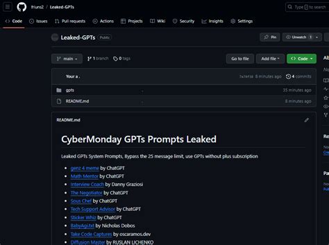 collection of gpts prompts could be used to bypass the 25 message