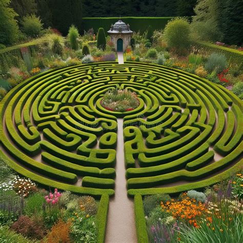 Garden Labyrinth A Type Of Maze Laid Out In A Garden For Ornamn Stock