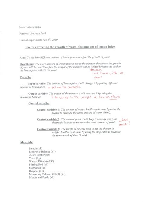 Yeast Experiment Pdf