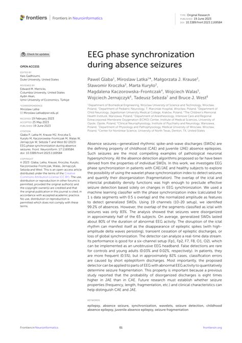 Pdf Eeg Phase Synchronization During Absence Seizures