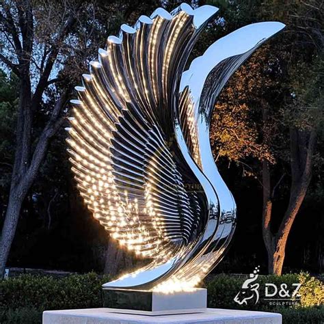 Polished Abstract Metal Wings Sculpture With Lights Dz 922