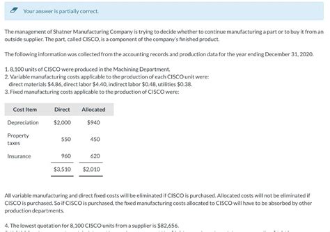 [solved] Your Answer Is Partially Correct The Manageme
