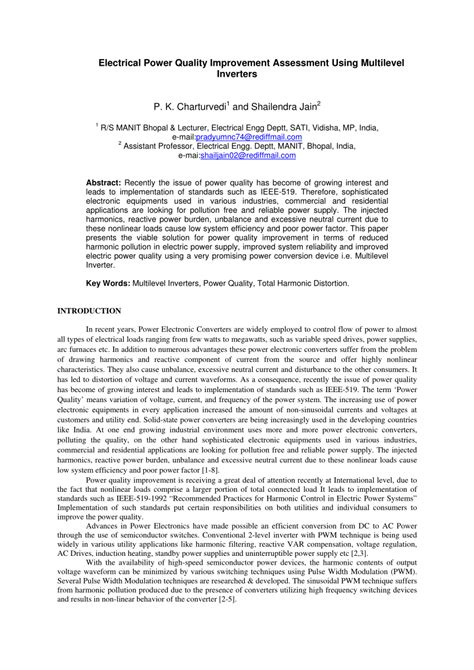 Pdf Electrical Power Quality Improvement Assessment Using Multilevel