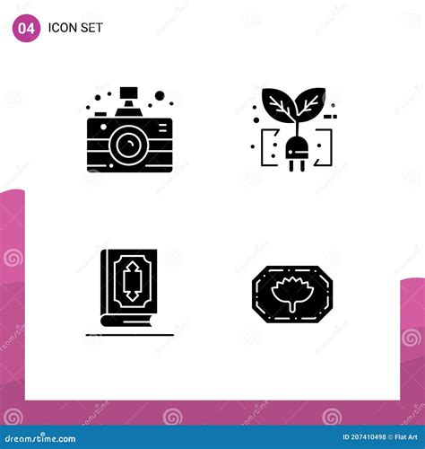 4 Thematic Vector Solid Glyphs And Editable Symbols Of Camera Book News Leaf Ramadhan Stock