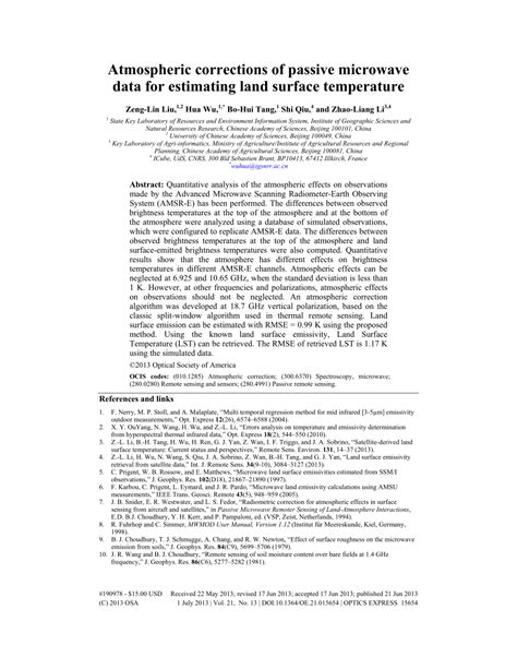Pdf Atmospheric Corrections Of Passive Microwave Data For Estimating