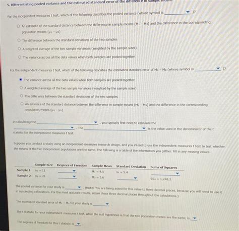 Solved S Differentiating Pooled Variance And The Estimated