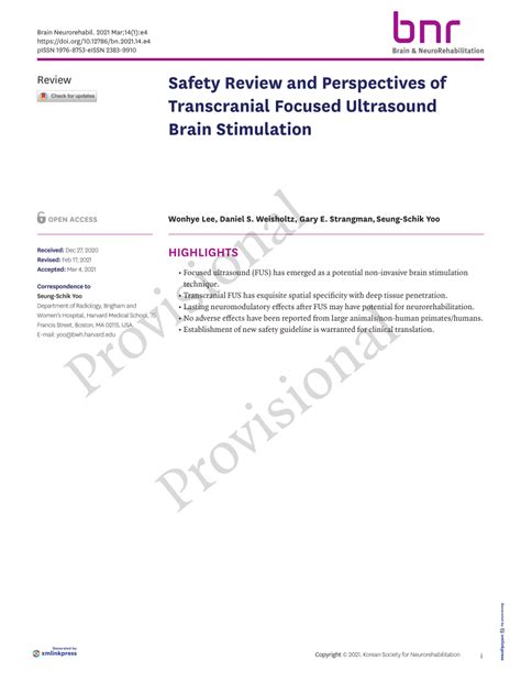 Pdf Safety Review And Perspectives Of Transcranial Focused Ultrasound Brain Stimulation