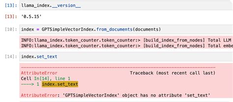 AttributeError GPTSimpleVectorIndex Object Has No Attribute Set Text Version