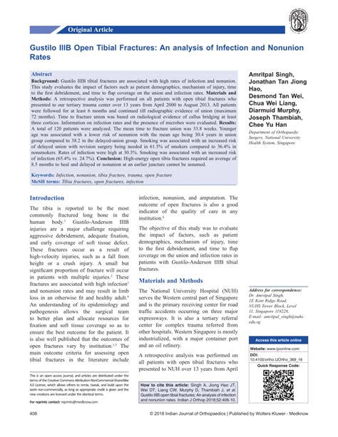 Pdf Gustilo Iiib Open Tibial Fractures An Analysis Of Infection And