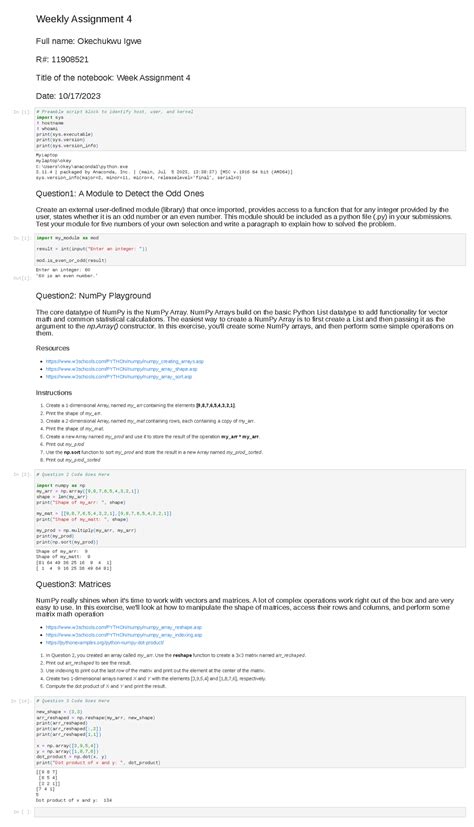 Engr1330 Assignment 4 Weekly Assignment 4 Full Name Okechukwu Igwe R