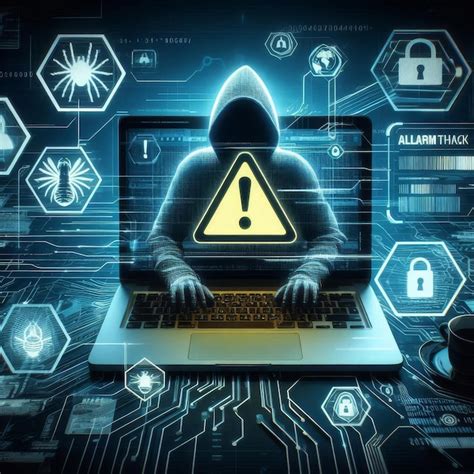 a computer screen with a danger sign on it and a person with a warning