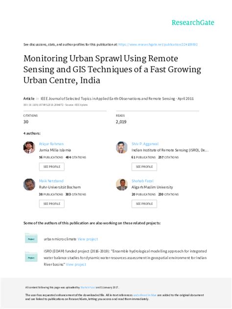 Pdf Monitoring Urban Sprawl Using Remote Sensing And Gis Techniques
