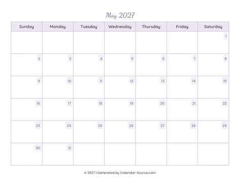 May 2027 Calendar Printable