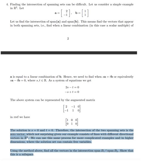 Solved Finding The Intersection Of Spanning Sets Can Be Chegg Com