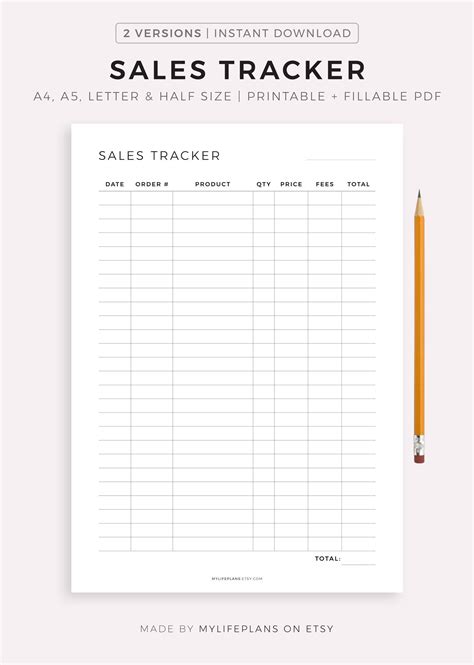 Sales Tracker Printable Template Sales Log Sale Profits Tracker Pdf