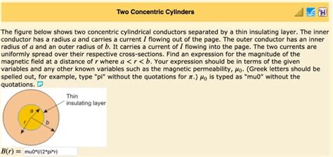 solved two concentric cylinders the figure below shows two
