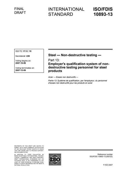 ISO FDIS Steel Non Destructive Testing Part Employer S Qualification System Of