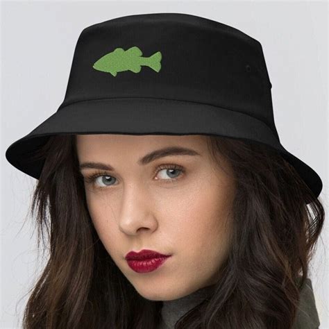Green Bass Fish Embroidered Old School Bucket Hat Unisex Style