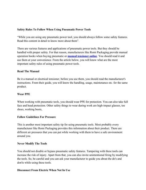 Safety Rules To Follow When Using Pneumatic Power Tools By Romipackaging Issuu