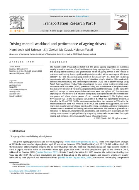 Pdf Driving Mental Workload And Performance Of Ageing Drivers