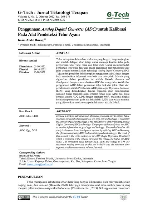 Pdf Penggunaan Analog Digital Converter Adc Untuk Kalibrasi Pada Alat Pendeteksi Telur Ayam