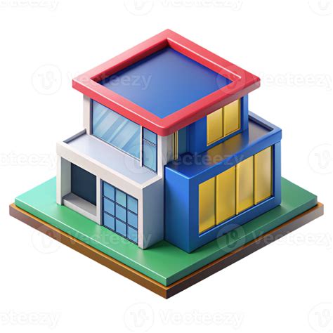 Impressive Classic Isometric Projection Of A Modernist House Clean Lines And Primary Colors