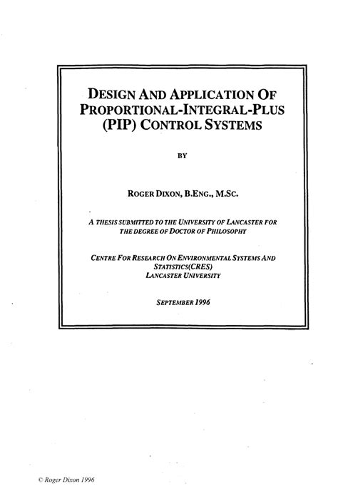 PDF Design And Application Of Proportional Integral Plus PIP Control