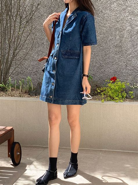 버디 카라 버튼 반팔 여름 데님 청 미니 원피스 1color