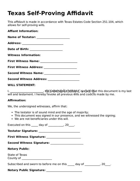 Valid Texas Self Proving Affidavit Forms Fillable Template