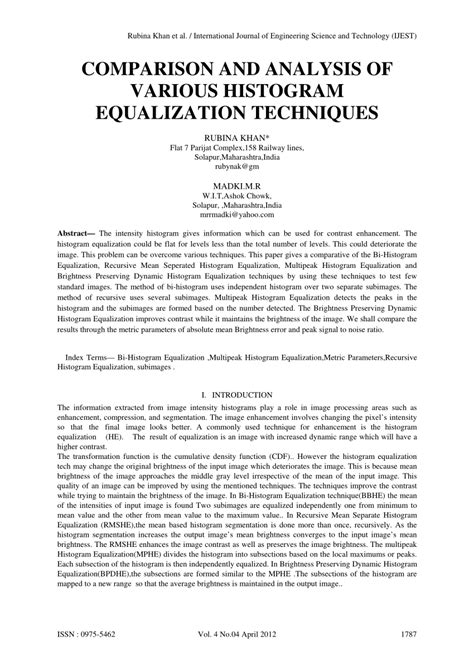 Pdf Comparison And Analysis Of Various Histogram Equalization Techniques