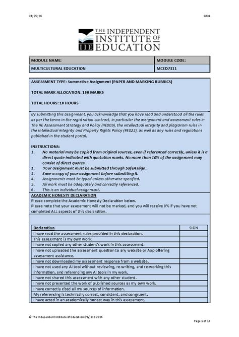 Mced Summative Assignment © The Independent Institute Of Education
