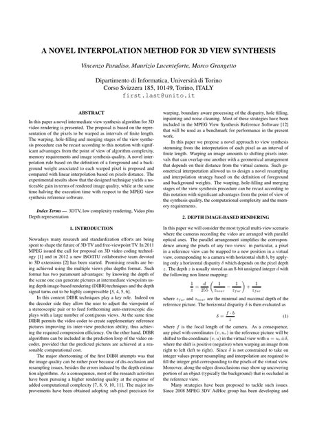 Pdf A Novel Interpolation Method For 3d View Synthesis